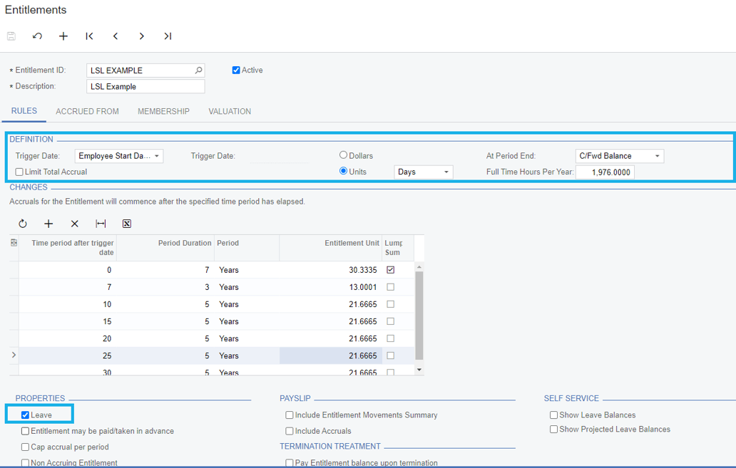 Long Service Leave (LSL) Configuration